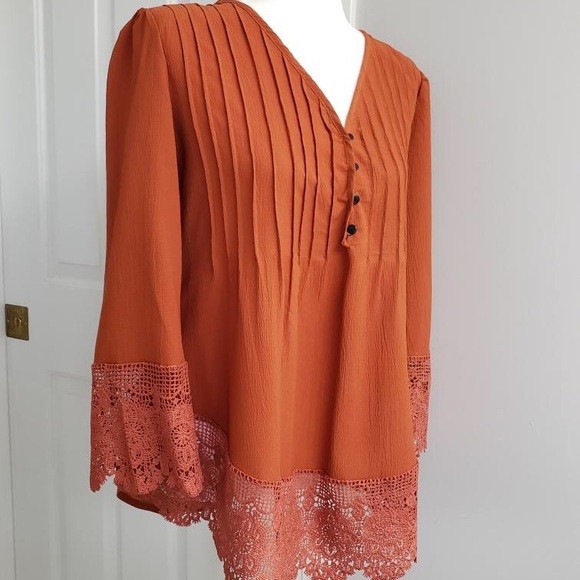 Tops | Rust Lace Detailed Buttonup Blouse | Poshmark